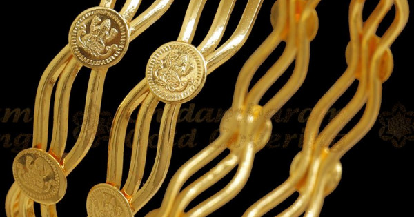 BR2003-2.4 Size Lakshmi Kasu Gold Plated Bangle Curved Design Shop Online