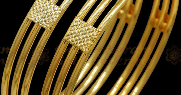 BR2067-2.10 Size Set Of 2 Gold Plated Bangle 3 Line Pattern