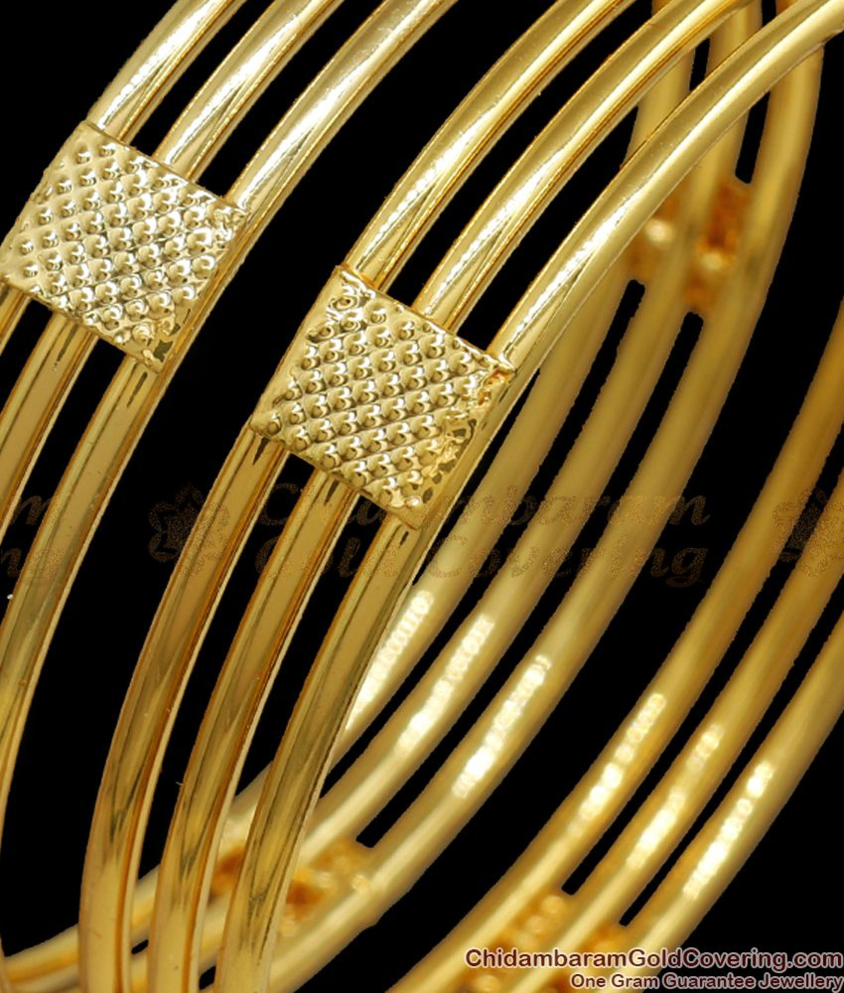 BR2067-2.10 Size Set Of 2 Gold Plated Bangle 3 Line Pattern