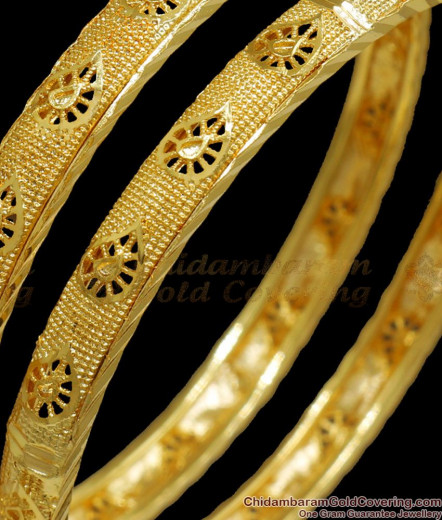 Gold Plated Plain Design Bangles, Chidambaram Gold Covering Regular Traditional Bangles