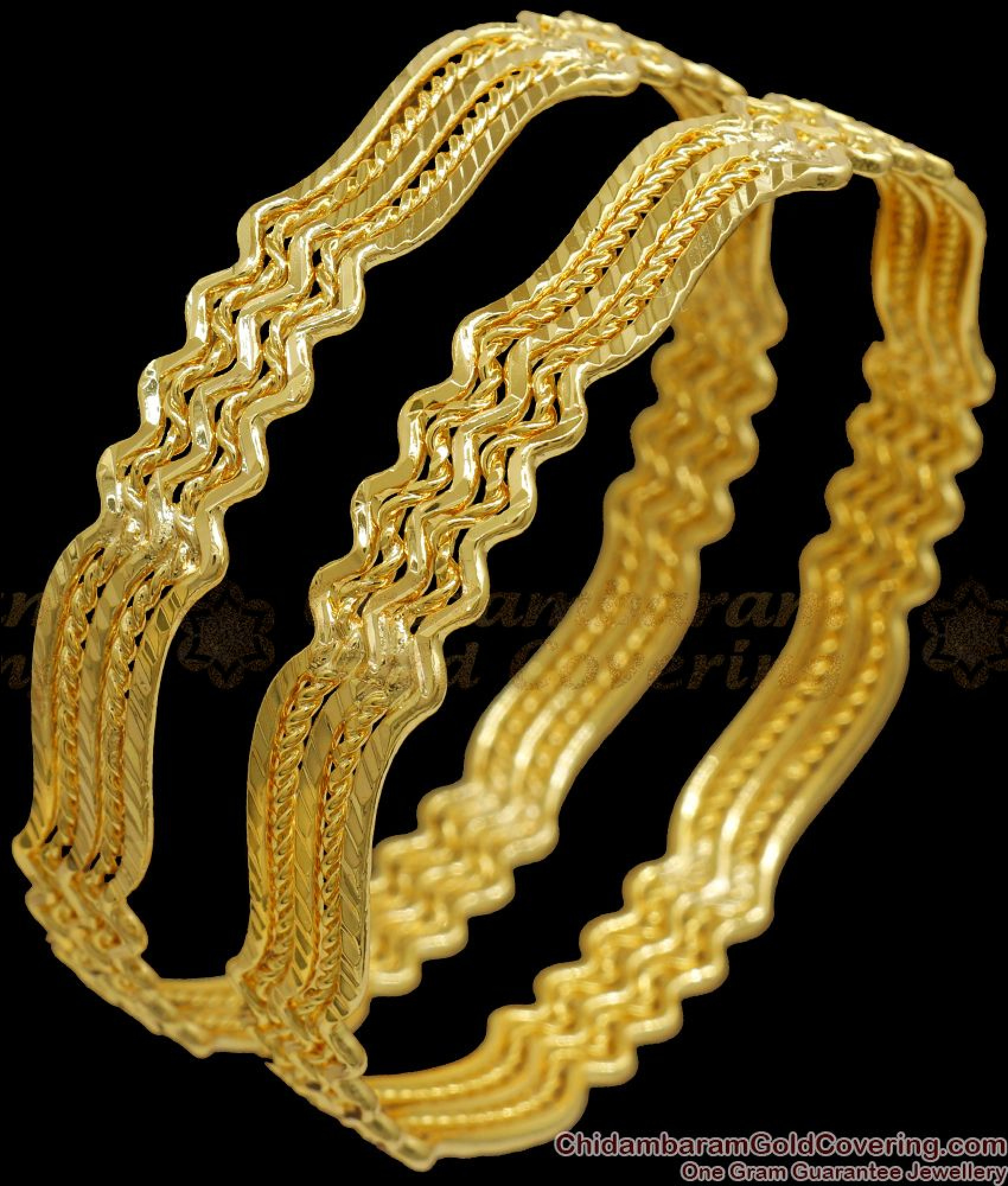 BR2081-2.4 Size Set Of 2 Zig Zag Gold Plated Bangle Party Wear Collections