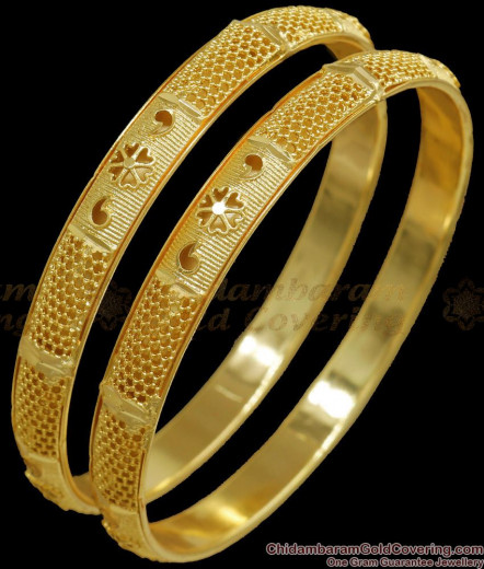 BR1746-2.8 Net Pattern Flower Design One Gram Gold Bangles