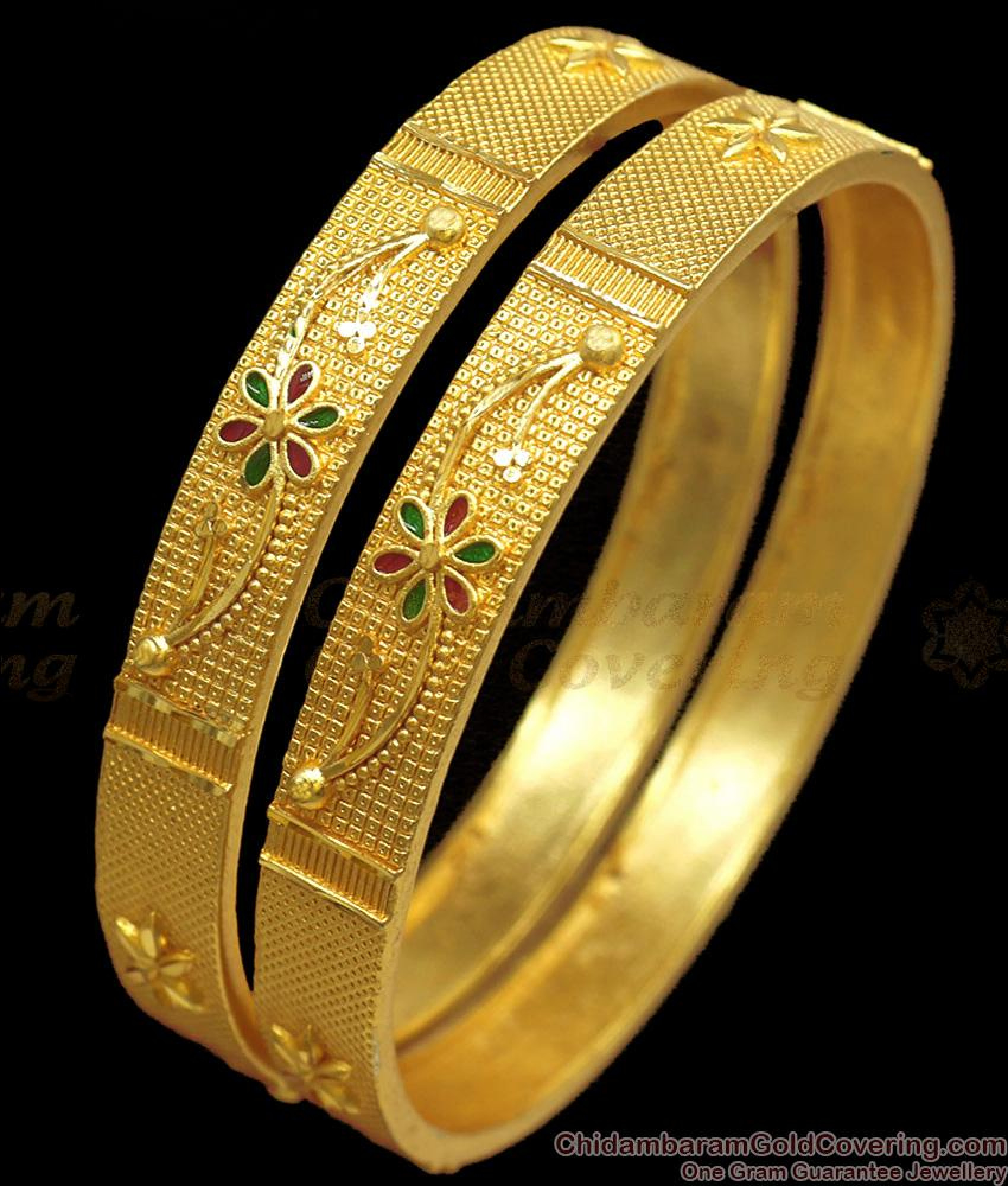 BR2174-2.10 Size Bridal Forming Gold Bangle Floral Meenakari Pattern ...