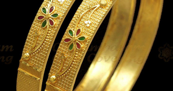 BR2174-2.10 Size Bridal Forming Gold Bangle Floral Meenakari Pattern ...