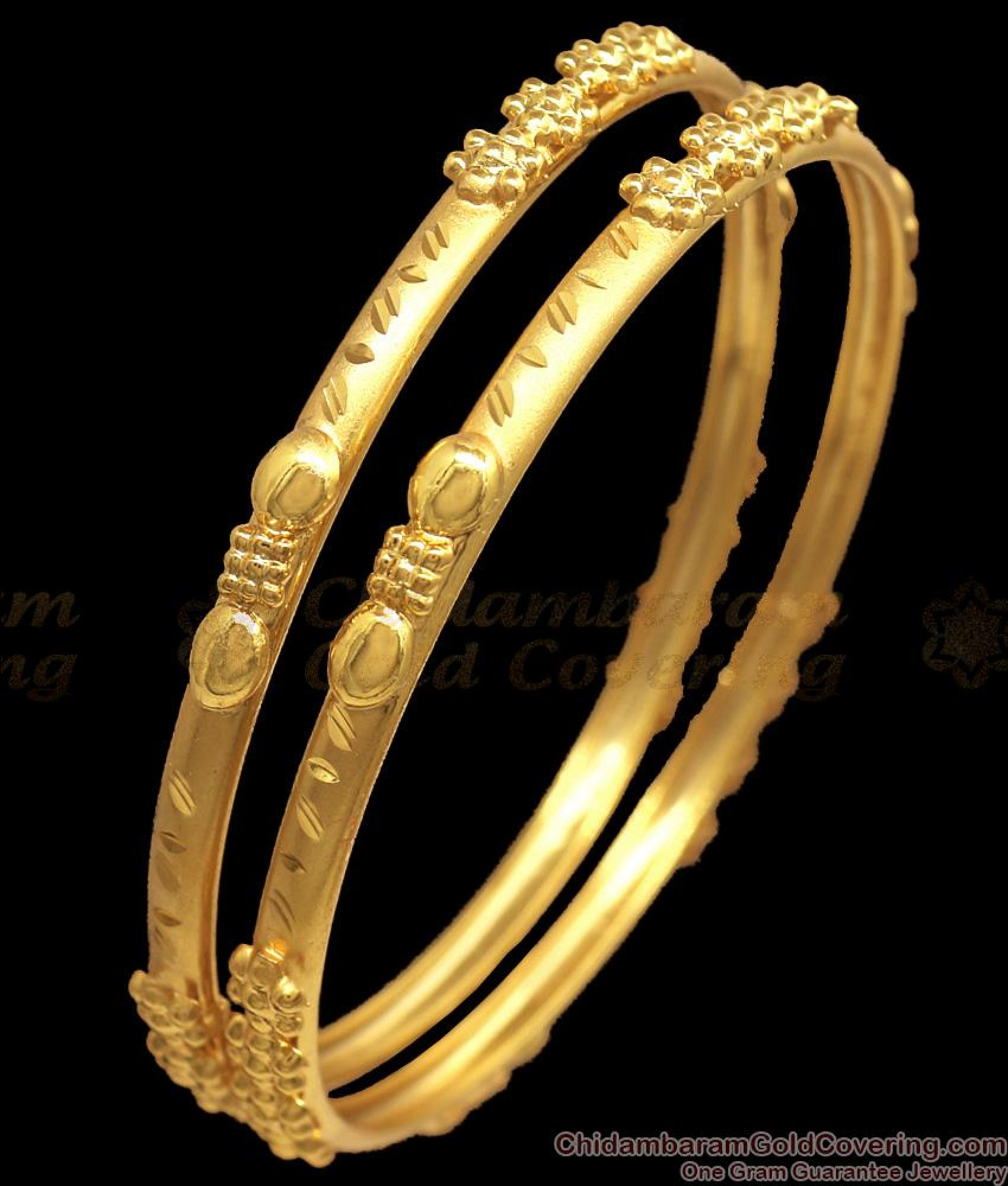 BR2182-2.10 Size Thin Real Gold Bangle Floral Designs Forming Collections