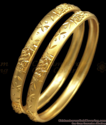 BR2091-2.10 Set Of Two Forming Gold Bangles Enamel Pattern Bridal Wear
