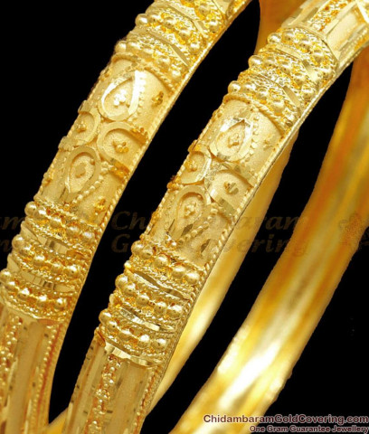 BR1160-2.6 Muthu Small Gold Beads Flower Design Forming Bangles Collection