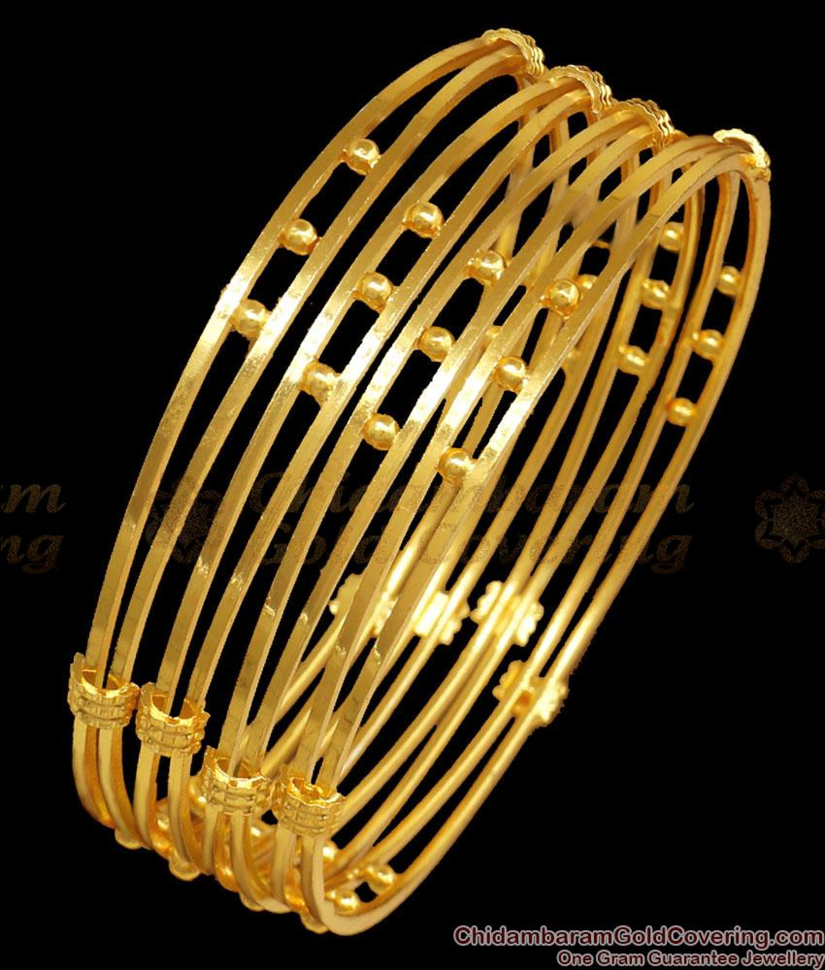 BR2301-2.4 Set Of Four Gold Plated Bangles Plain Double Layer Designs