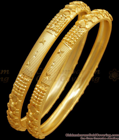 BR2203-2.10 Size Two Gram Gold Bangles Swastic Design Bridal Collections