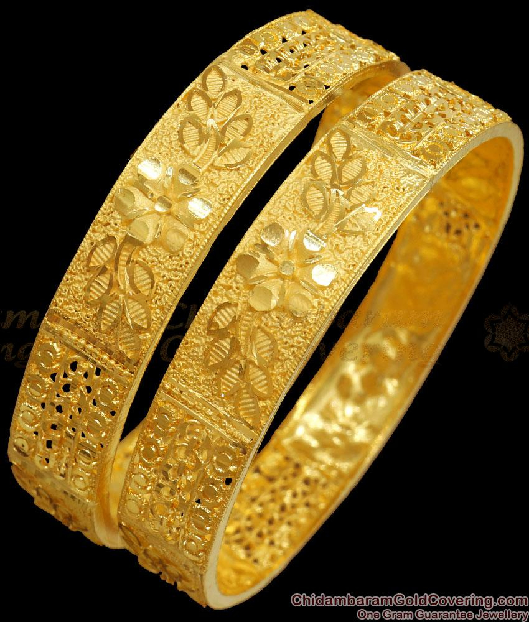 BR2322-2.4 Set Of Two Forming Gold Bangles Broad Designs For Marriage