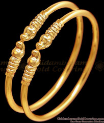 BR2372-2.8 Size Traditional Gold Elephant Bangle Design Kappu Pattern