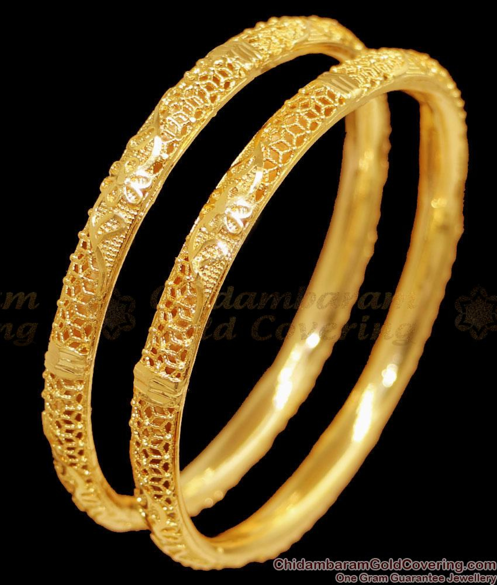 BR2387-2.4 Size Set Of Two Gold Look Regular Use Bangle Designs Floral Design