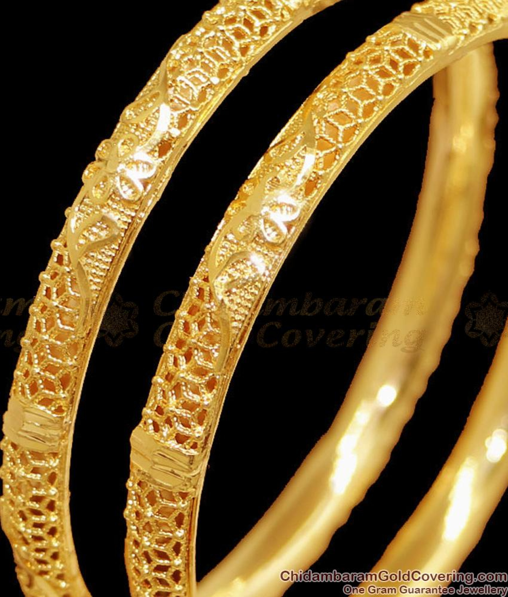 BR2387-2.4 Size Set Of Two Gold Look Regular Use Bangle Designs Floral Design