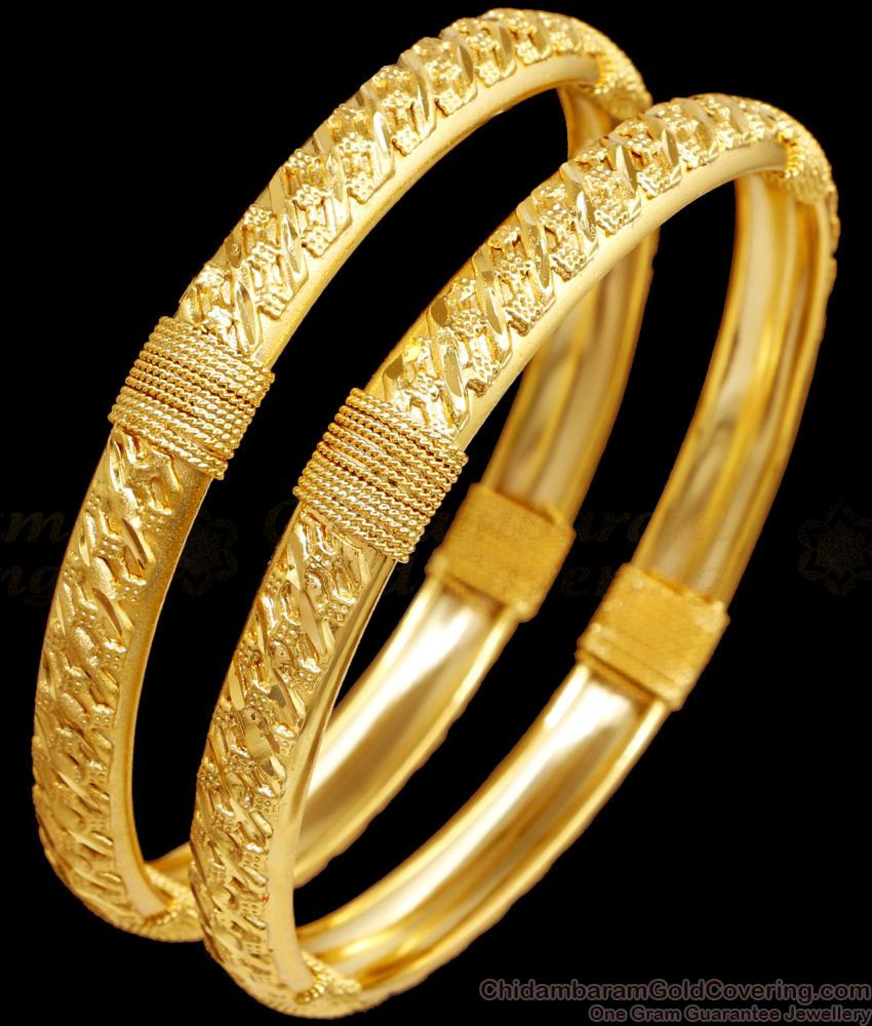 BR2420-2.6 Size Pure Gold Tone Thread Bangle Bridal Collection For Women