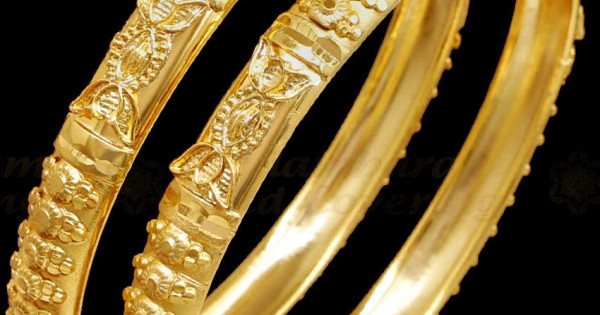 BR2422-2.10 Size Unique Hollow Shaped Forming Gold Bangle For Brides
