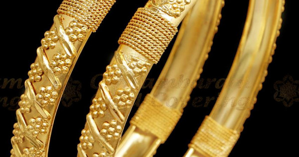 BR2454-2.4 Size Latest Two Gram Gold Bangle Threaded Design For Brides