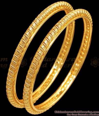 BR2503-2.4 Size Classic Plain Kambi Valayal Gold Finish Bangle Design