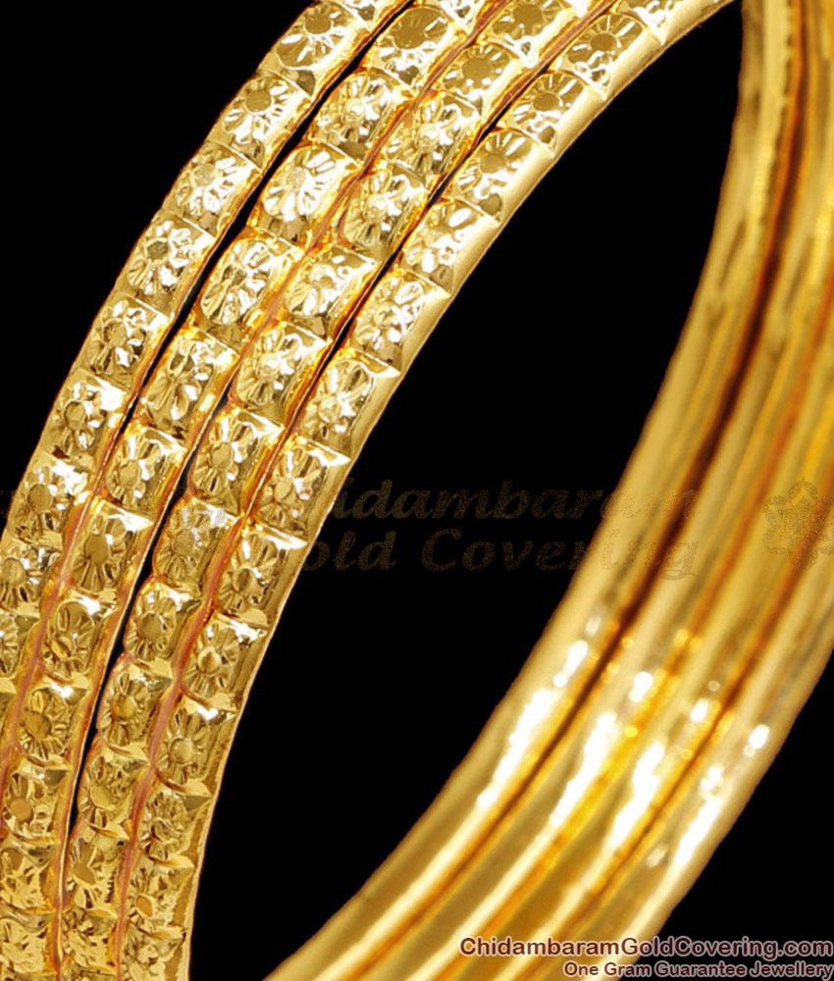 BR2470-2.4 Size Set Of 4 Traditional Plain Gold Bangles For Women