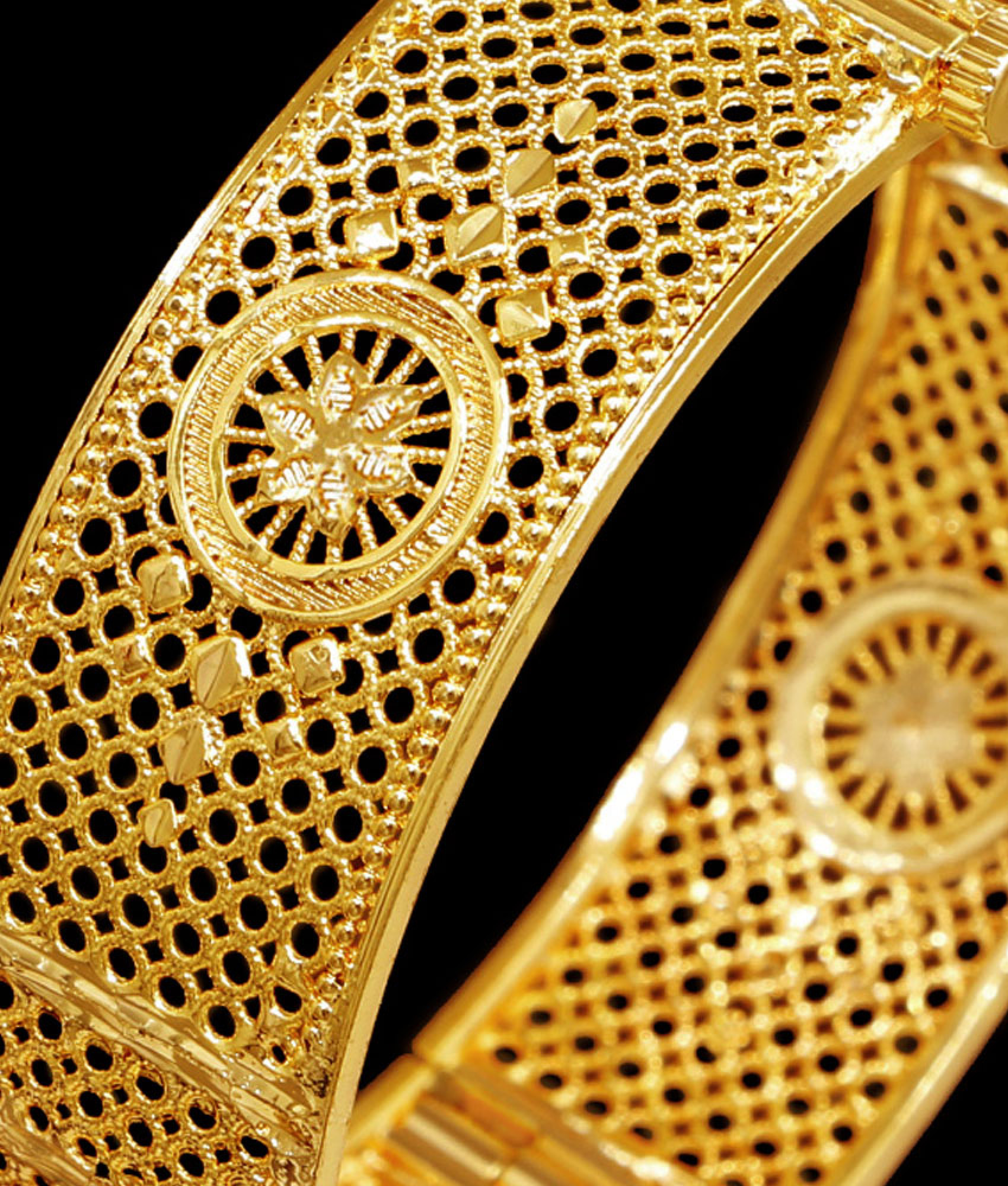 BR2476-2.6 Size Single Piece Gold Plated Kada Bangle Bridal Design