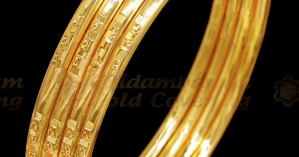 BR2483-2.10 Size Set Of 4 Pure Gold Tone Plain Bangles For Regular Use