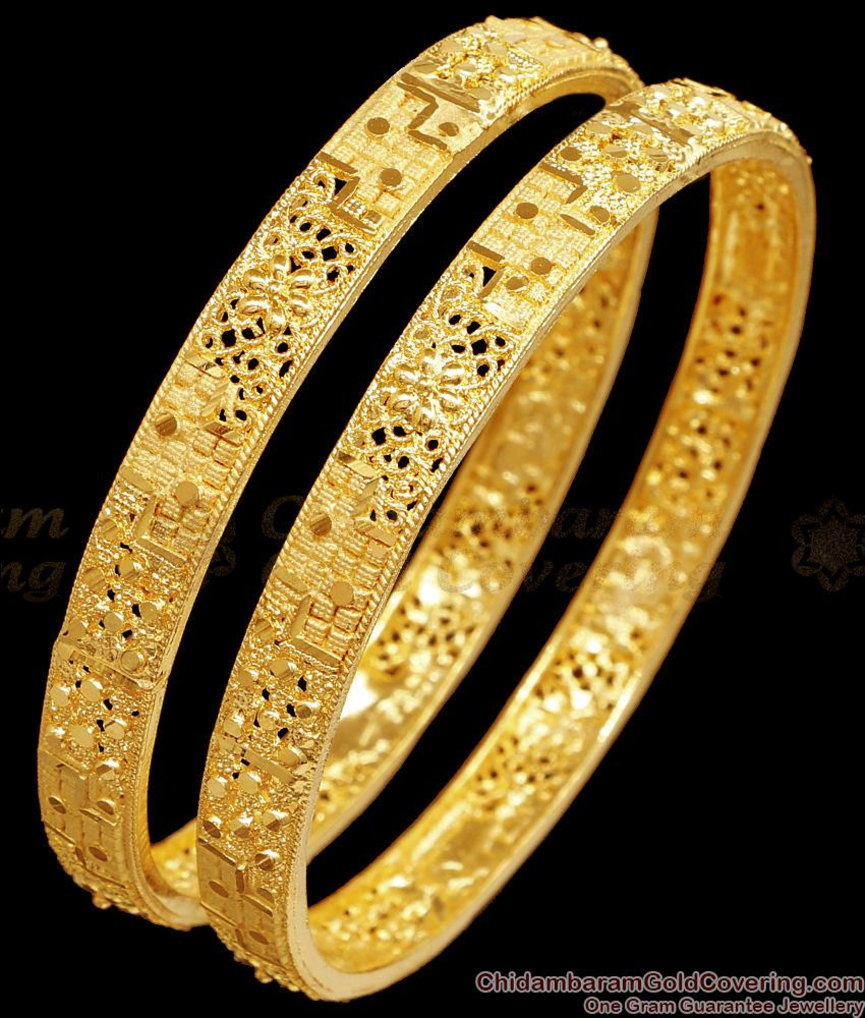 BR2564-2.10 Size Premium Bangles Set Of Two Pure Gold Tone Wedding Designs