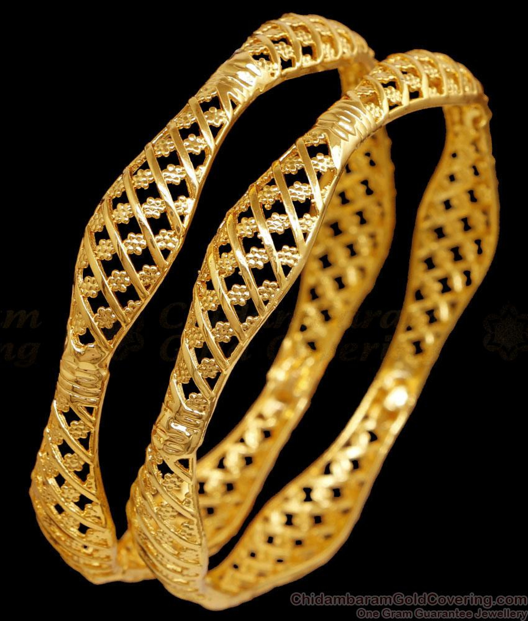 BR2593-2.6 Elegant One Gram Gold Bangle Floral Design For Daily Wear