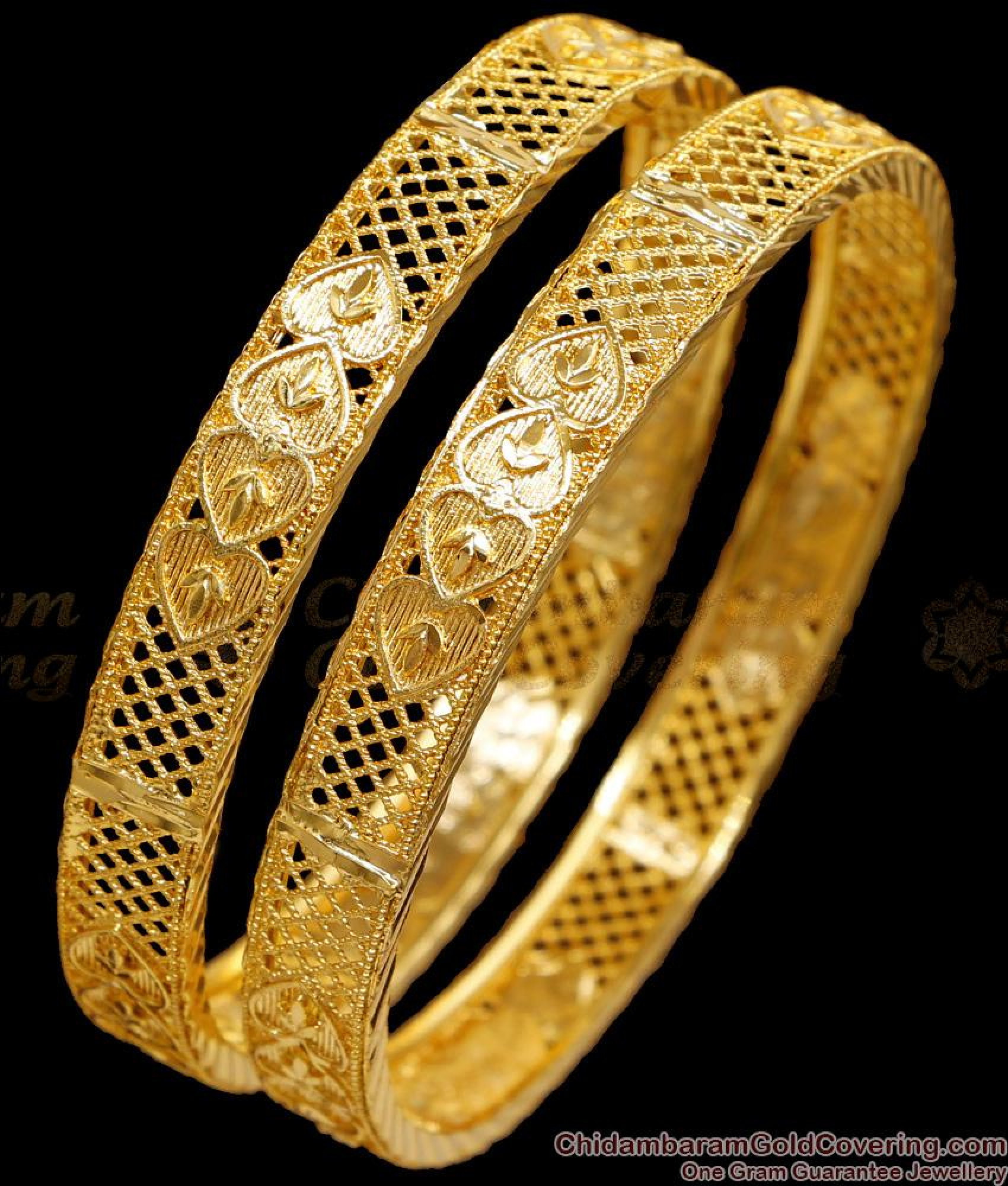 BR2603-2.10 Stylish Heart Shaped 1 Gram Gold Bangle Designs Online