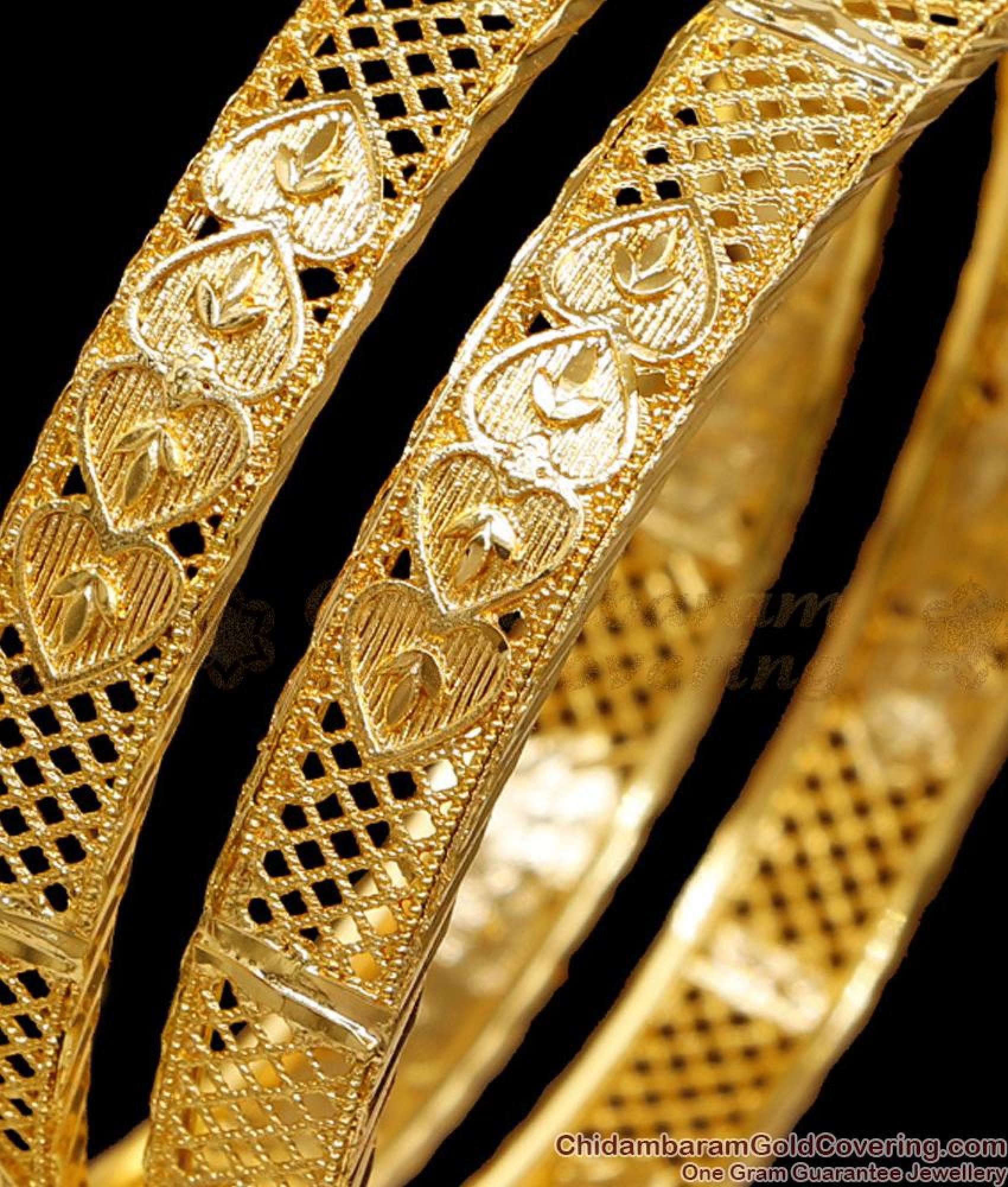 BR2603-2.10 Stylish Heart Shaped 1 Gram Gold Bangle Designs Online