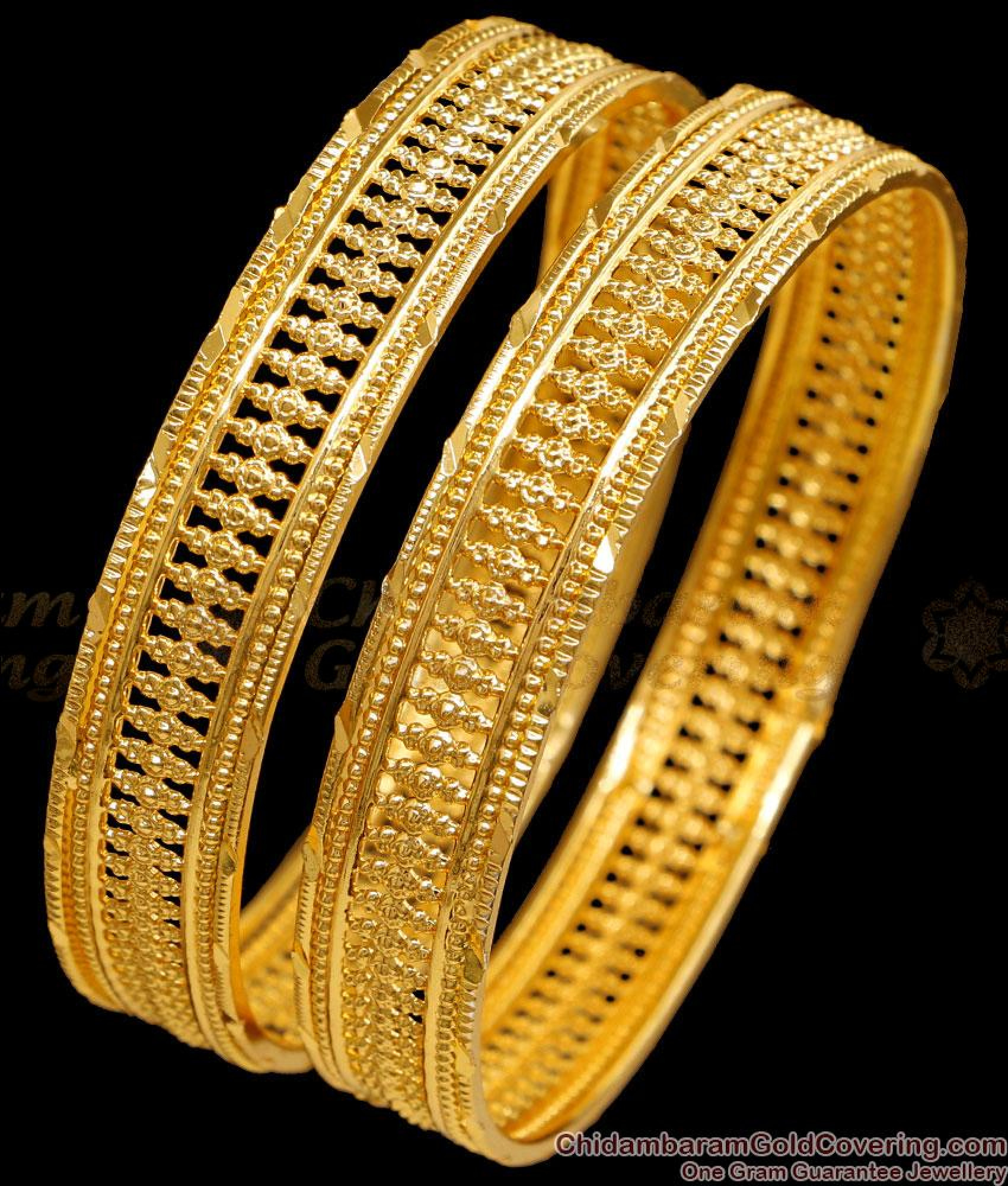 BR2604-2.4 Broad Kerala Pattern Micro Gold Plated Bangle For Marriage