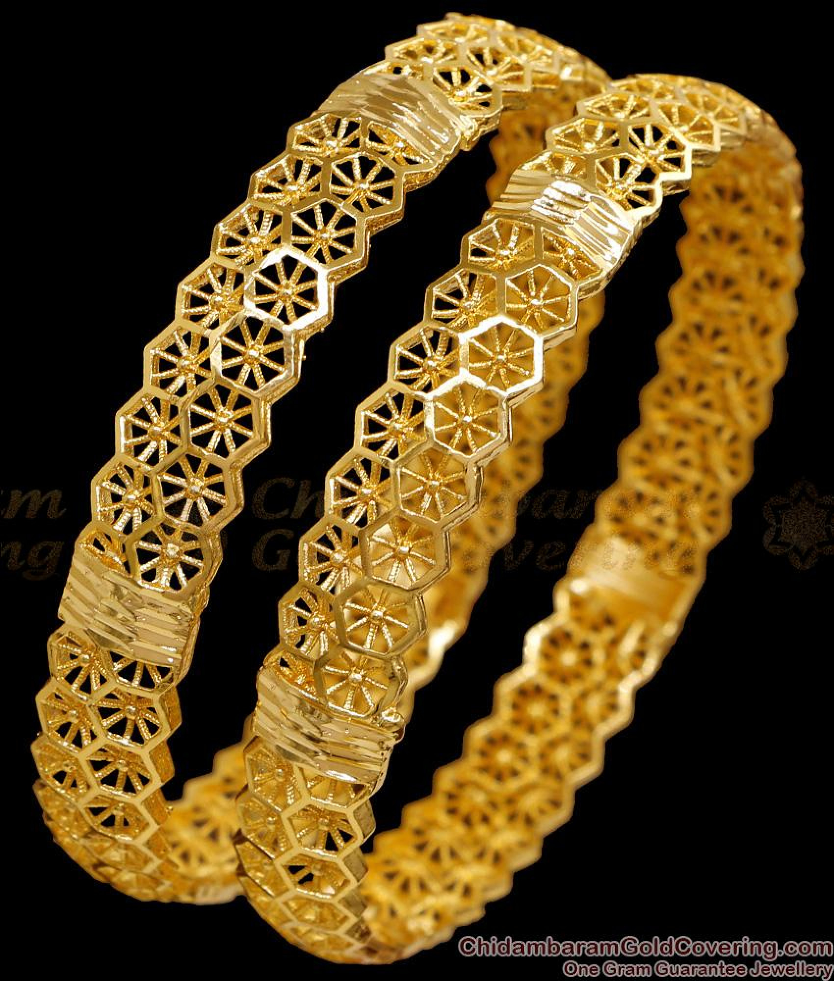 BR2608-2.4 Set Of Two Trendy Geometric Shaped Gold Bangle Designs For Women