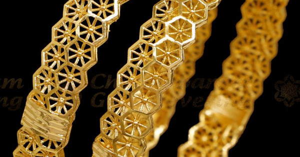 BR2608-2.4 Set Of Two Trendy Geometric Shaped Gold Bangle Designs For Women