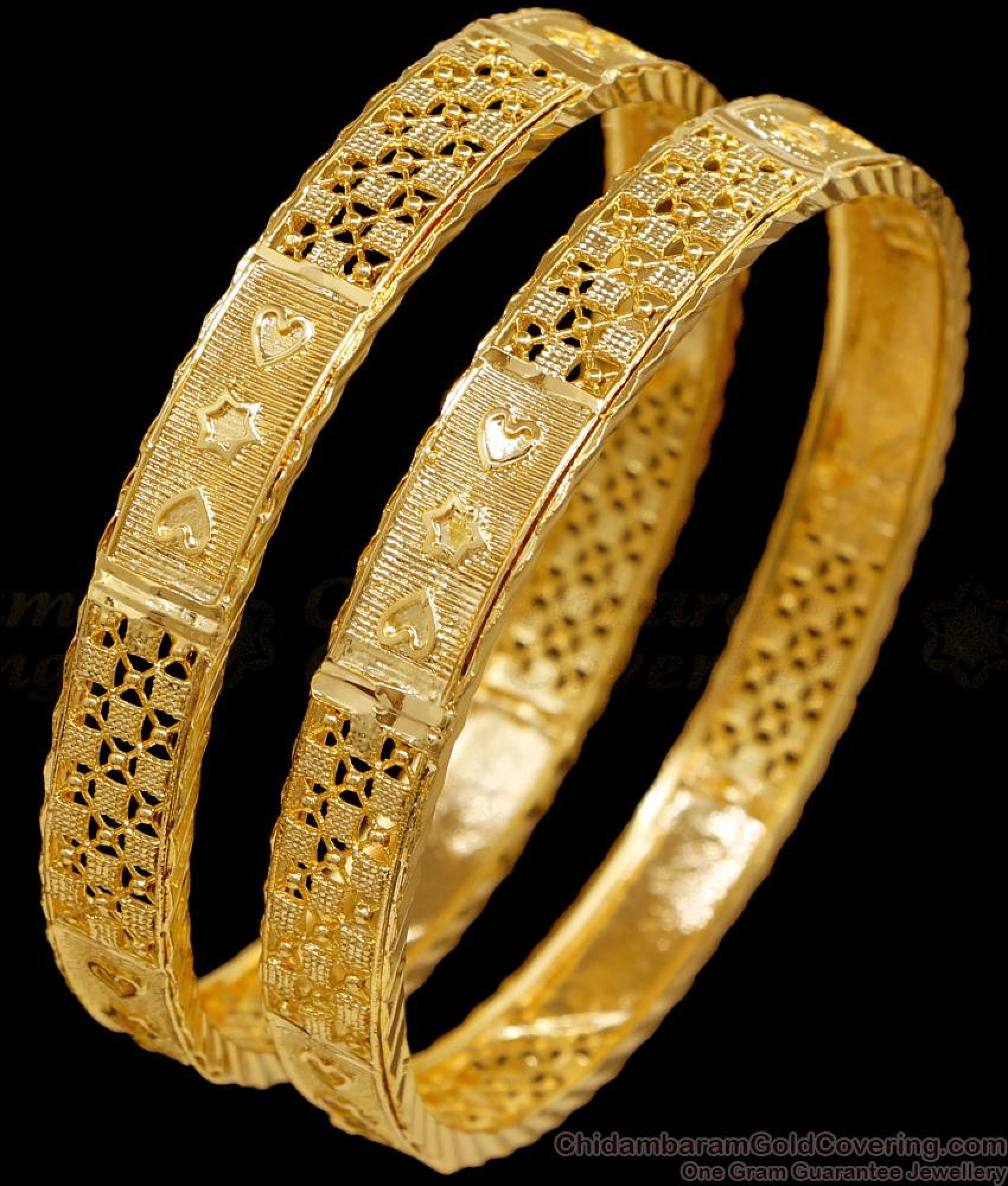 BR2739-2.10 Size Stylish Heart Design One Gram Gold Bangle Bridal Jewelry