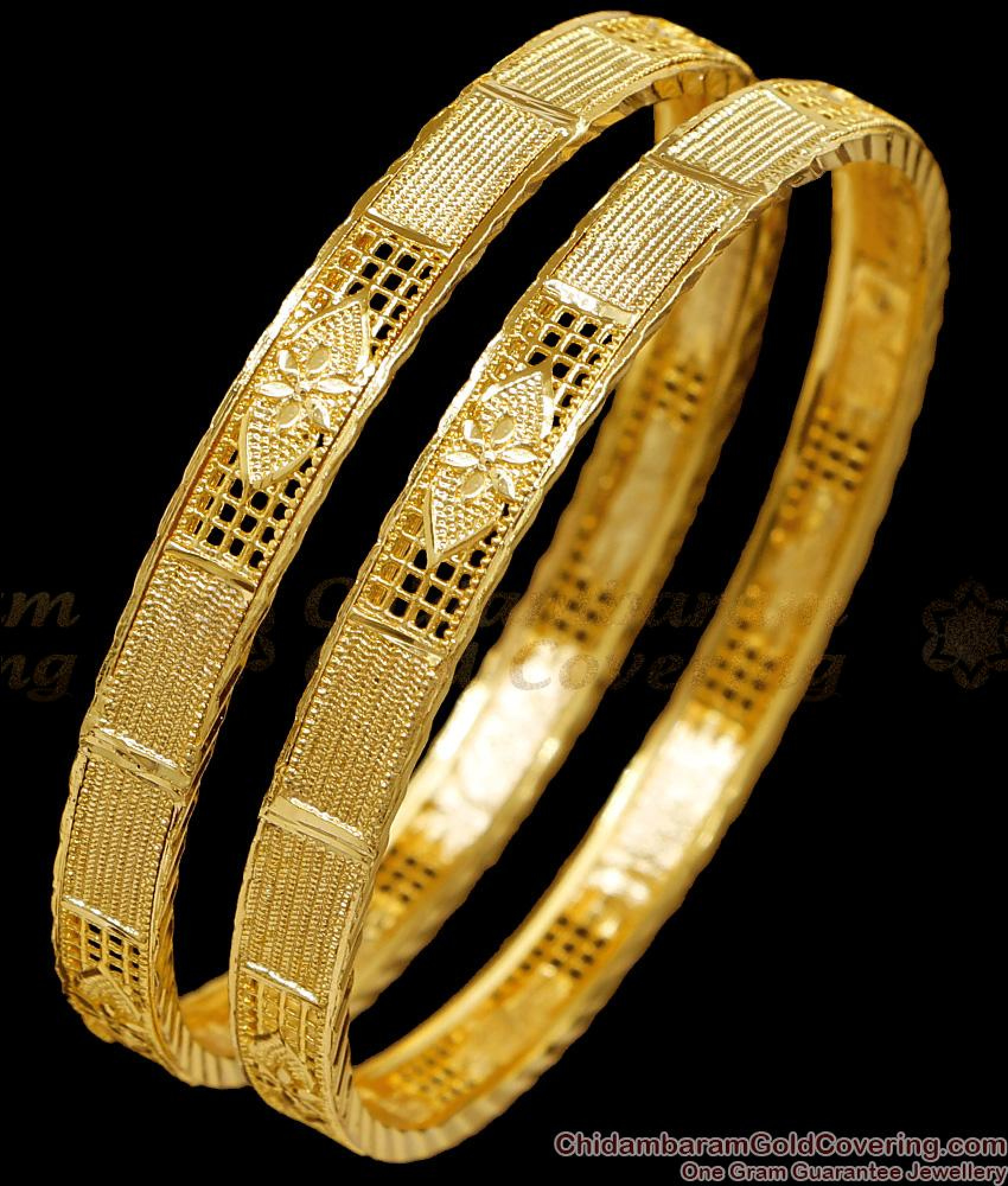 BR2743-2.10 Size One Gram Gold Bangle Floral Design Bridal Jewelry