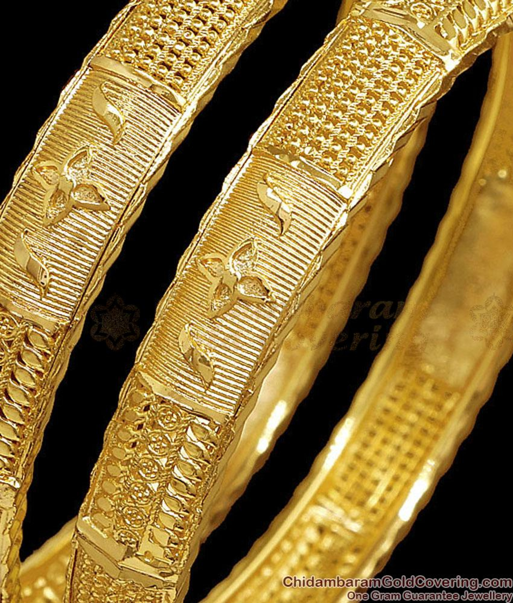 BR2784-2.4 Size Broad Traditional Textured Gold Imitation Bangle Bridal ...