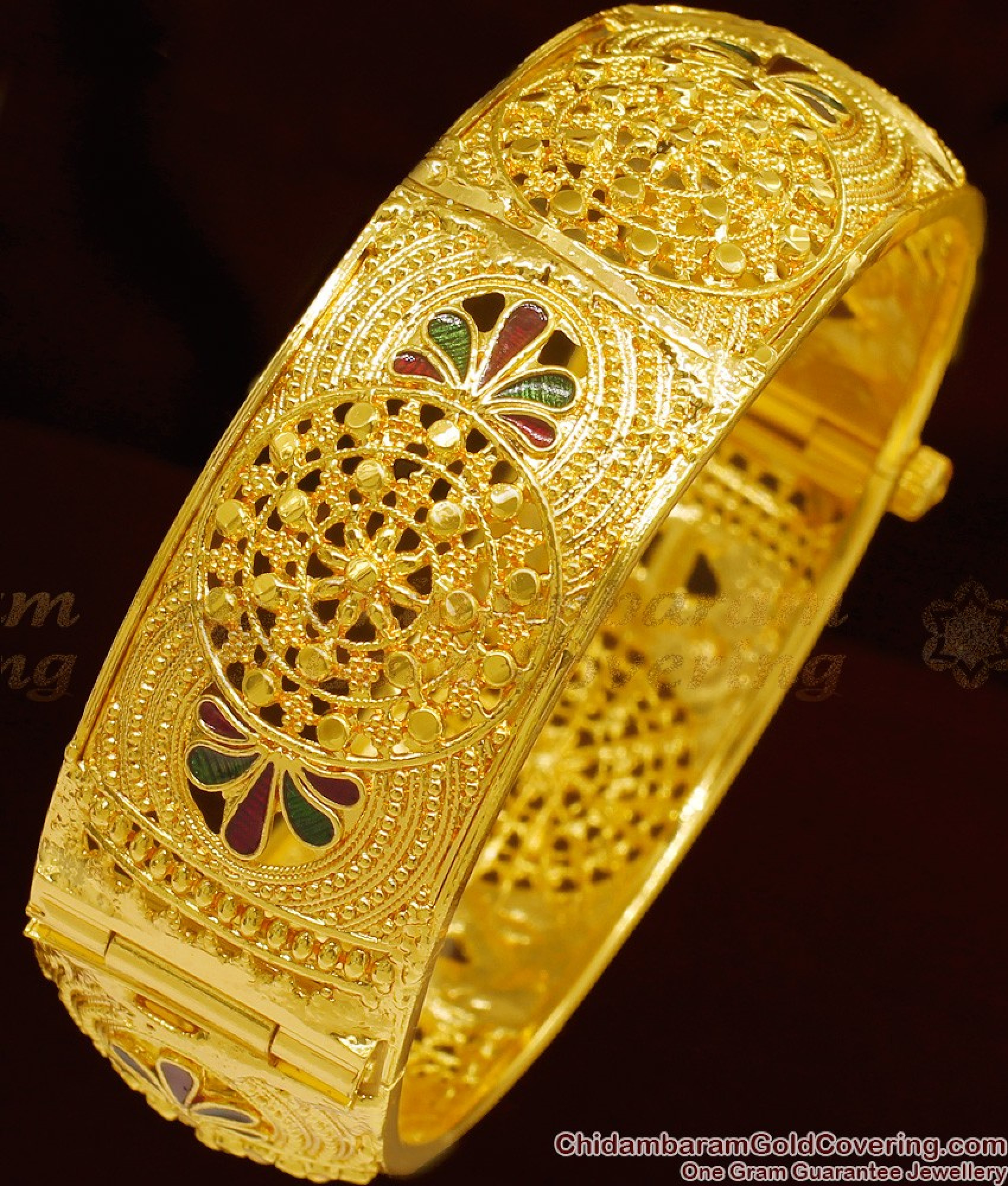 BR1005-2.6 Size Flower Design Broad Kada Screw Type Bangles