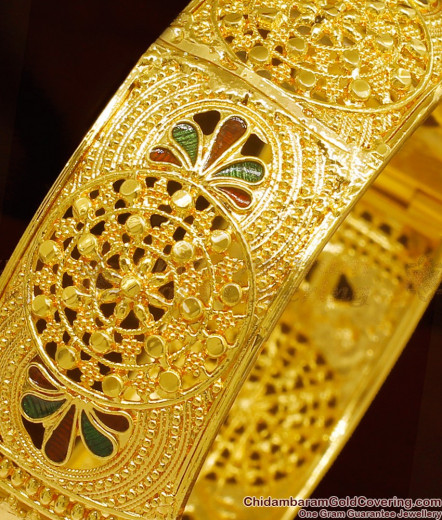 BR1005-2.6 Size Flower Design Broad Kada Screw Type Bangles