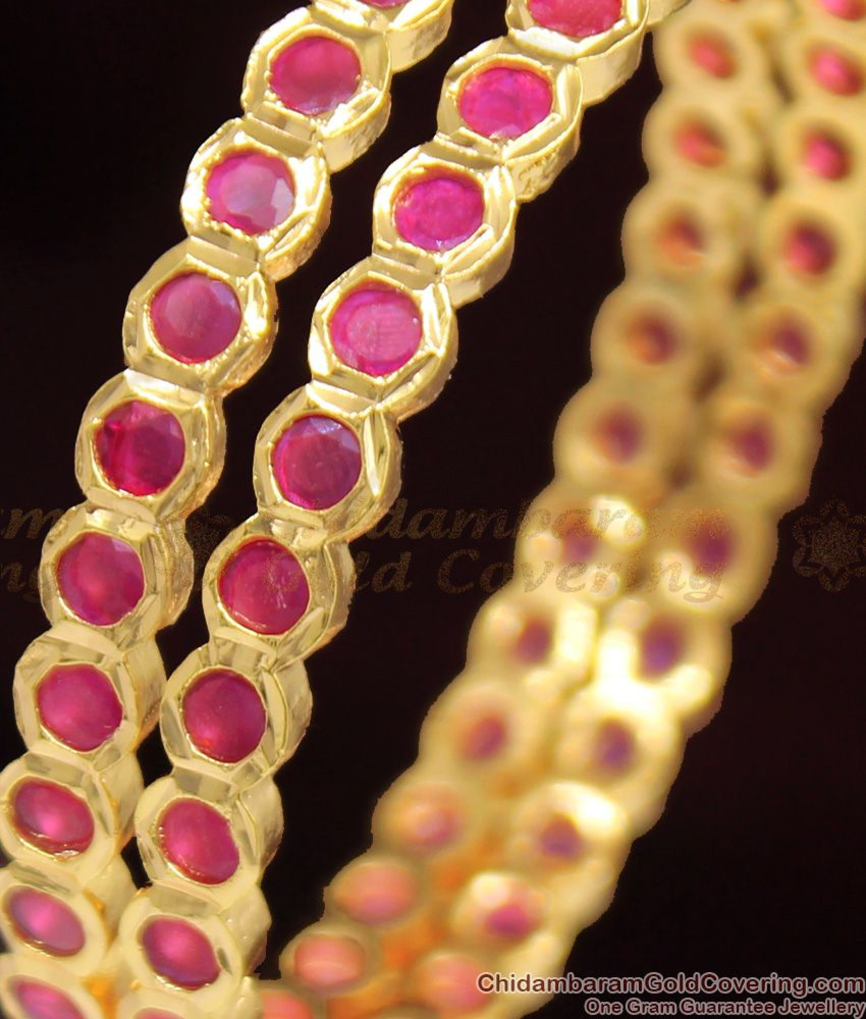 BR1035-2.4 Full Ruby Stone Trendy Impon Design Gold Bangle Collection ...