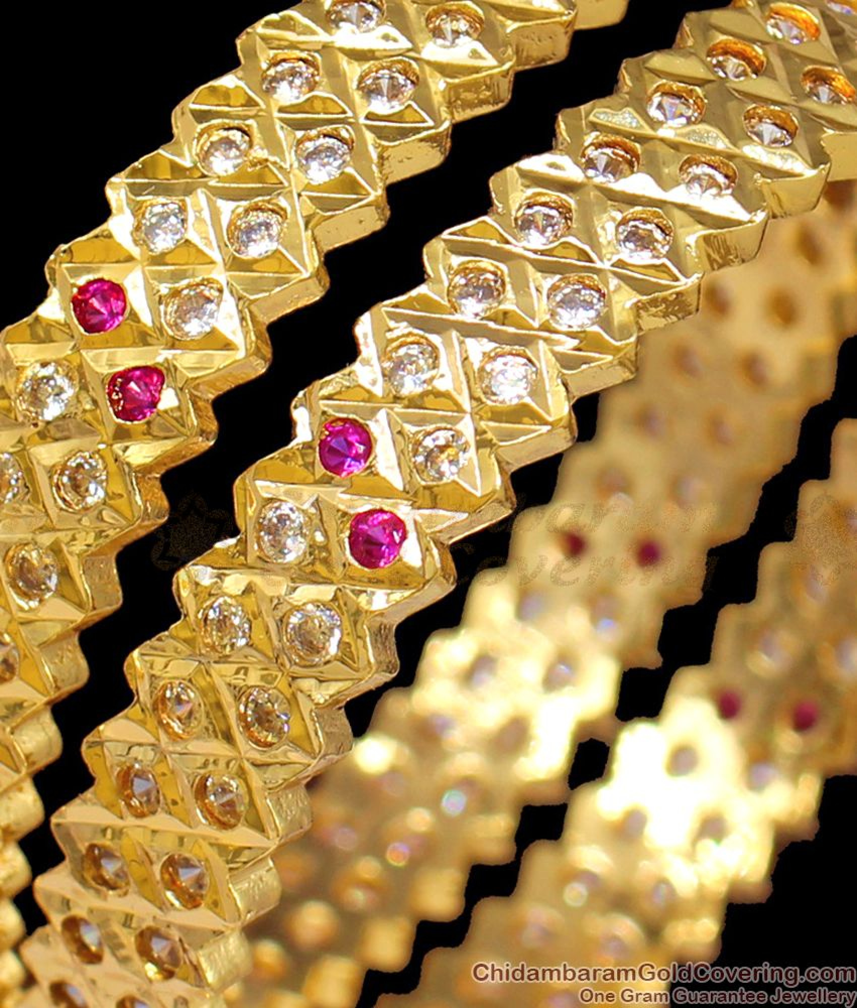 BR1349-2.8 Beautiful Pink And White Stones Impon Panchalog Bangles For ...