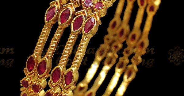 BR1607-2.10 Set of Four Ruby Stone Gold Bangles For Party Wear