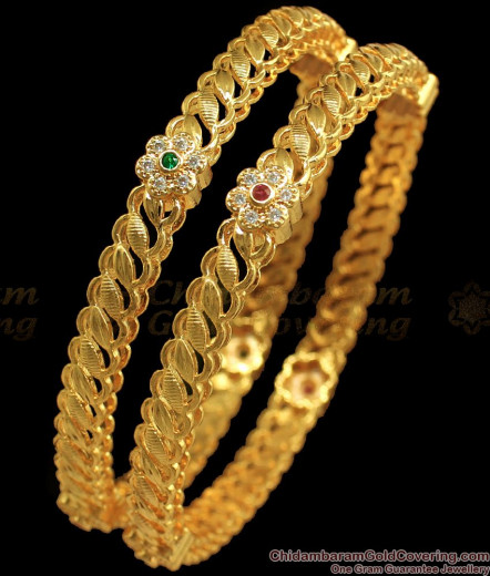 BR1005-2.6 Size Flower Design Broad Kada Screw Type Bangles