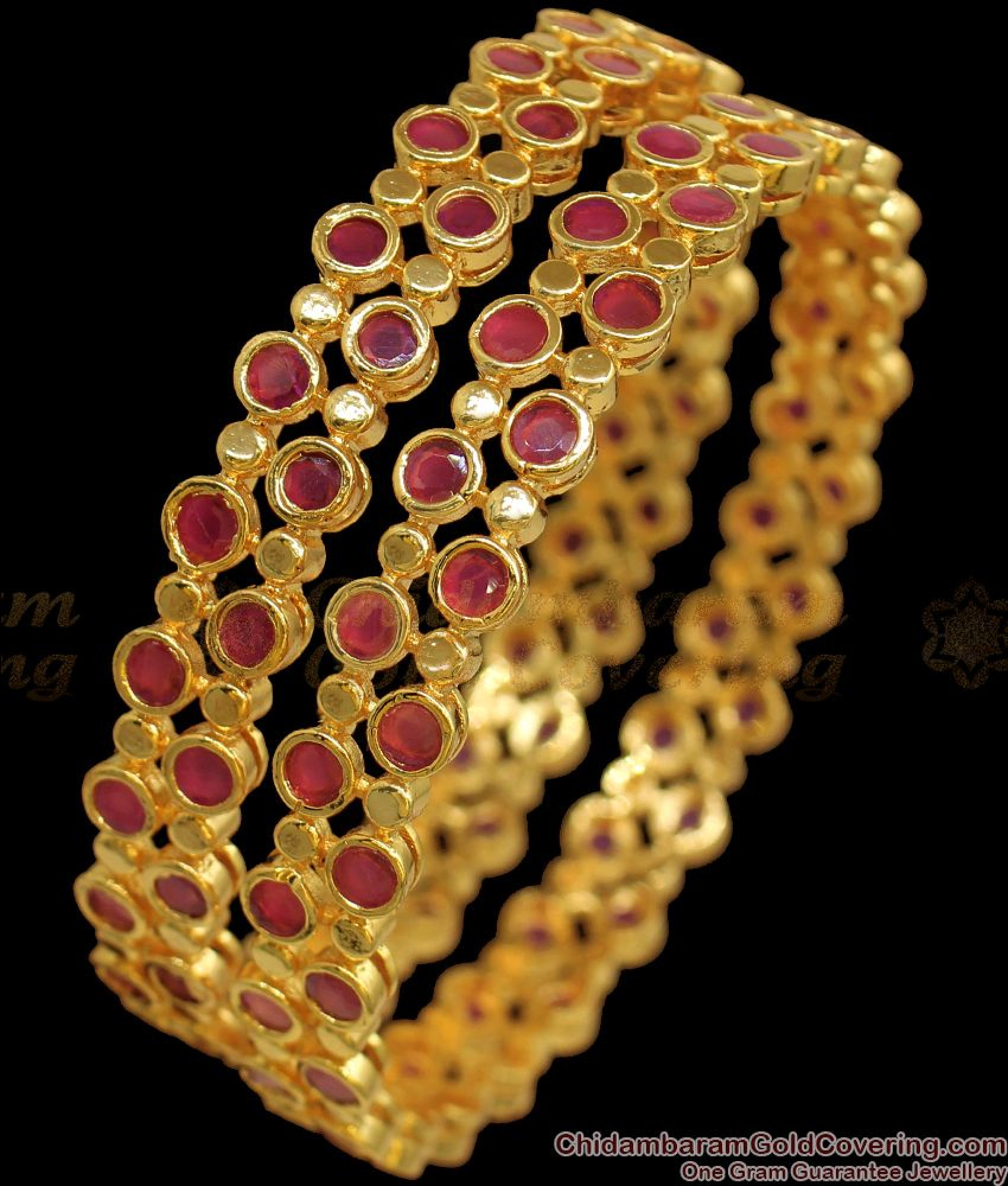 BR1791-2.8 Royal Ruby Kemp Stone Gold Bangle Party Wear