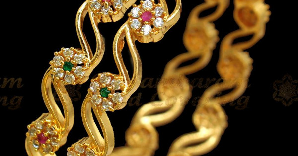 BR1792-2.8 Floral Multi Color Stone Gold Bangle Collections Party Wear