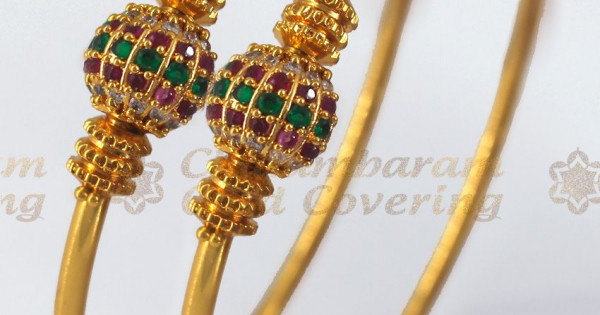 BR1861-2.8 Size Multi Stone Semi Ball Gold Designer Bangles