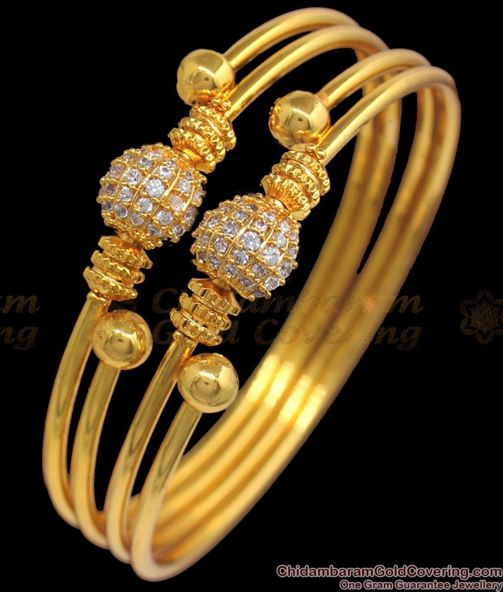 BR1865-2.10 Size Shinning Diamond White Stone Gold Plated Designer Bangle