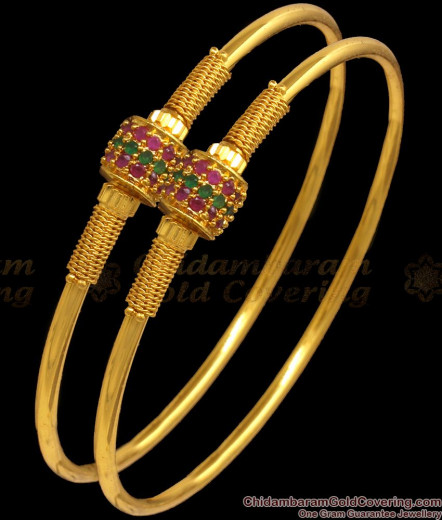 BR1601-2.4 Gorgeous Full Ruby Stone Gold Bangles Bridal Wear