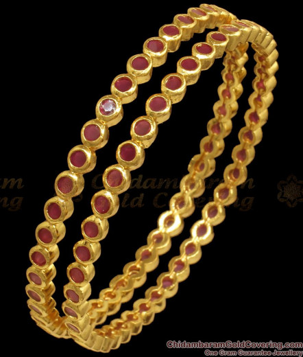 BR1601-2.4 Gorgeous Full Ruby Stone Gold Bangles Bridal Wear