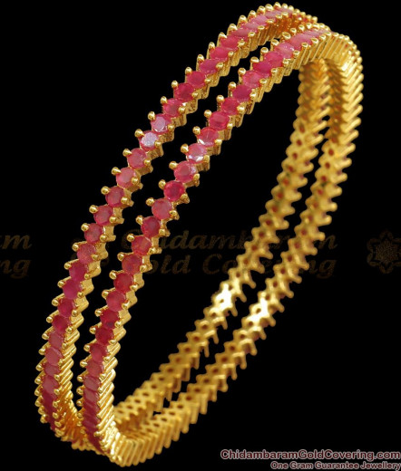 BR1601-2.8 Gorgeous Full Ruby Stone Gold Bangles Bridal Wear