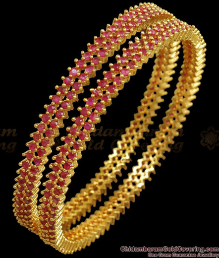 BR1923-2.6 Size One Gram Gold Bangle Meenakari Pattern Ball Design