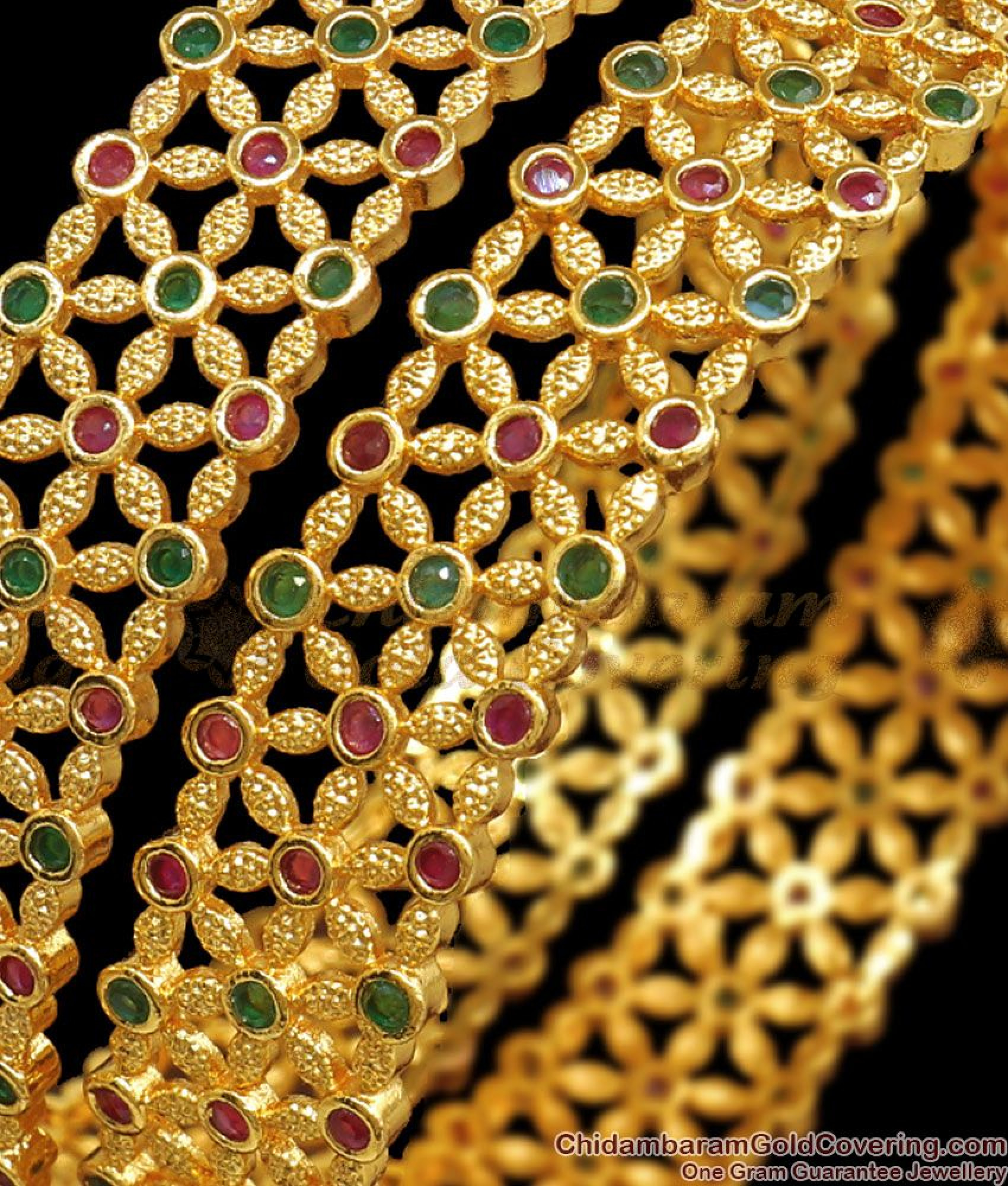 BR1979-2.4 Majestic Broad One Gram Gold Kada Bangles With Ruby Emerald ...