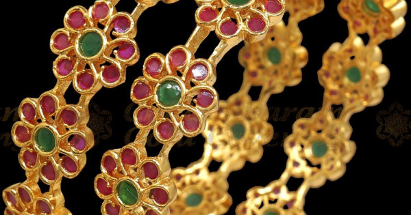 BR1980-2.6 Premium Ruby Emerald Gold Bangles Collections Bridal Jewelry